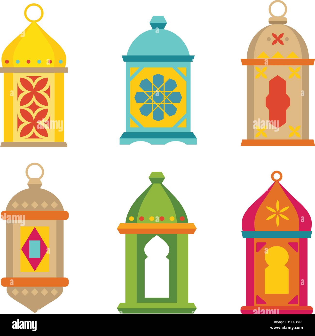 Set of arabic lanterns. Colorful decorative Ramadan lamps icons ...