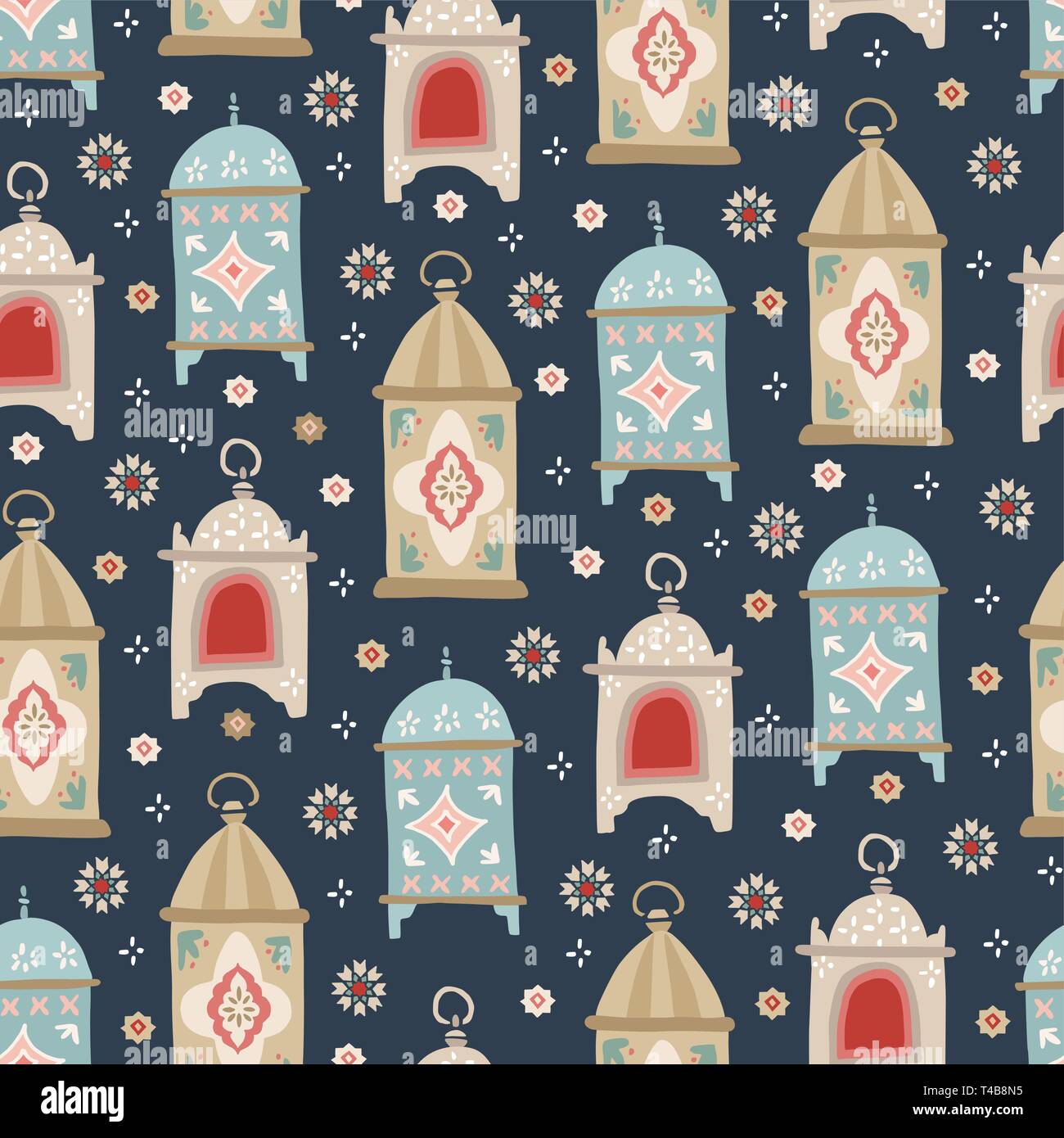 Hand drawn decorative arab lanterns and stars . Beautiful estive ...