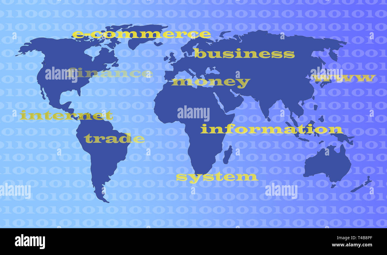 world map with concept notes on blue background Stock Photo - Alamy