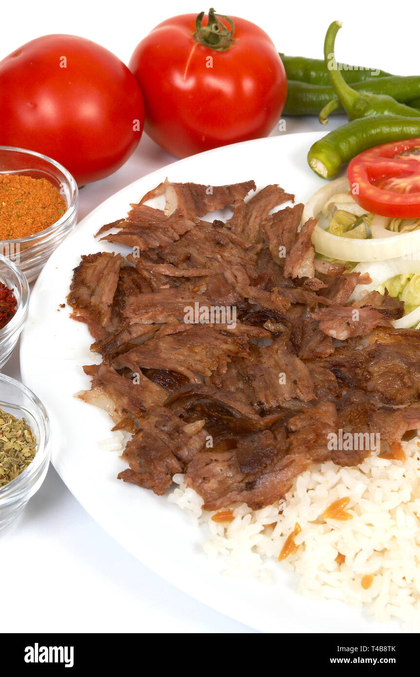 Doner kebap with rice and salads Stock Photo - Alamy