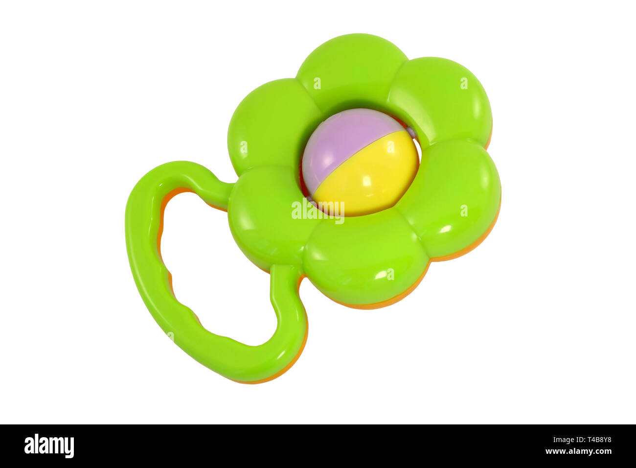 Multi-colored plastic rattle for baby isolated on white Stock Photo - Alamy