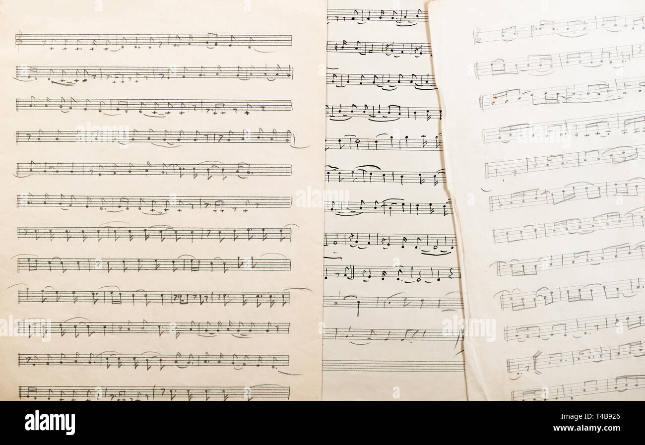 vintage paper sheet with handwritten musical notes Stock Photo - Alamy