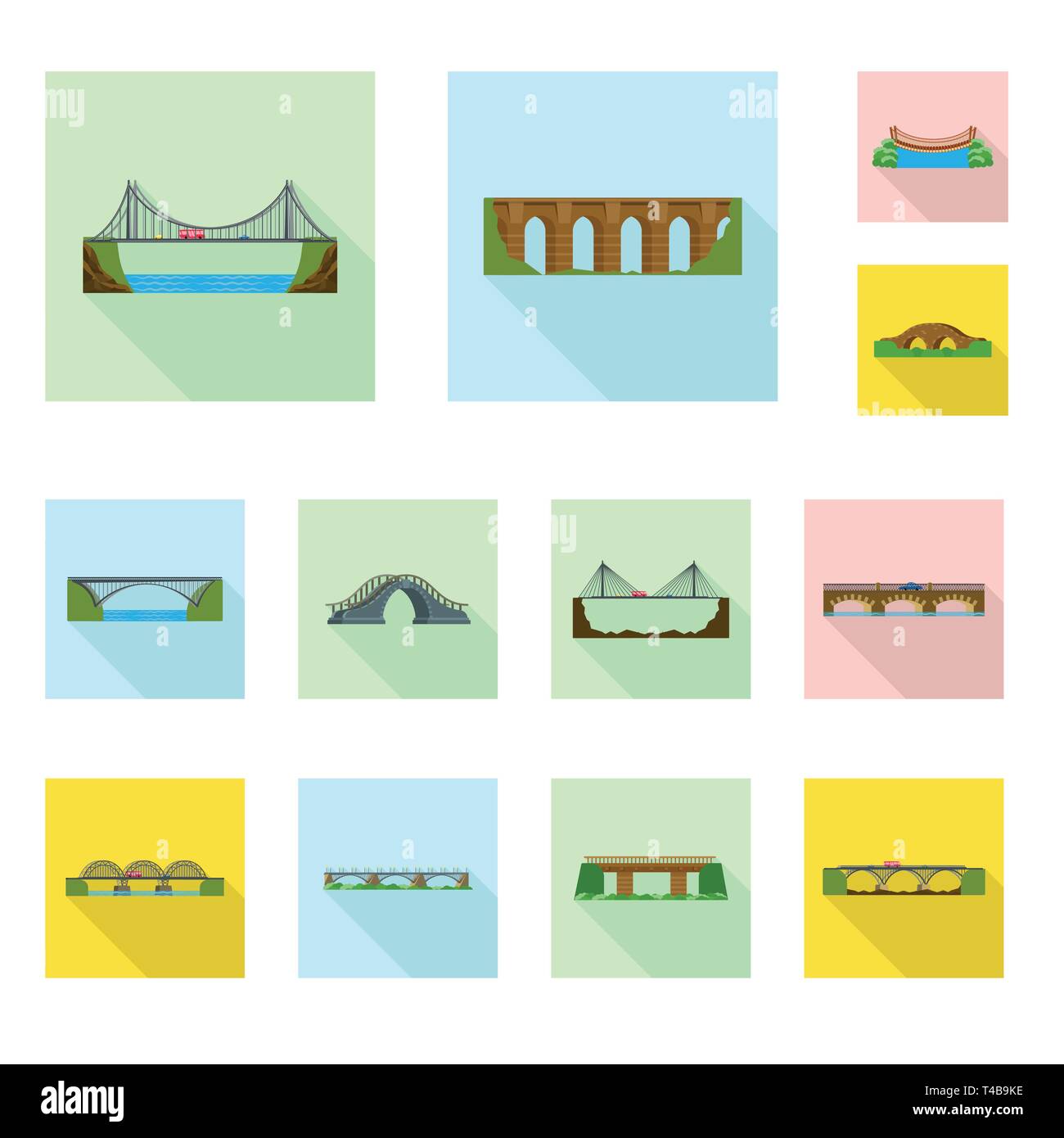 Vector illustration of bridgework and bridge sign. Set of bridgework ...