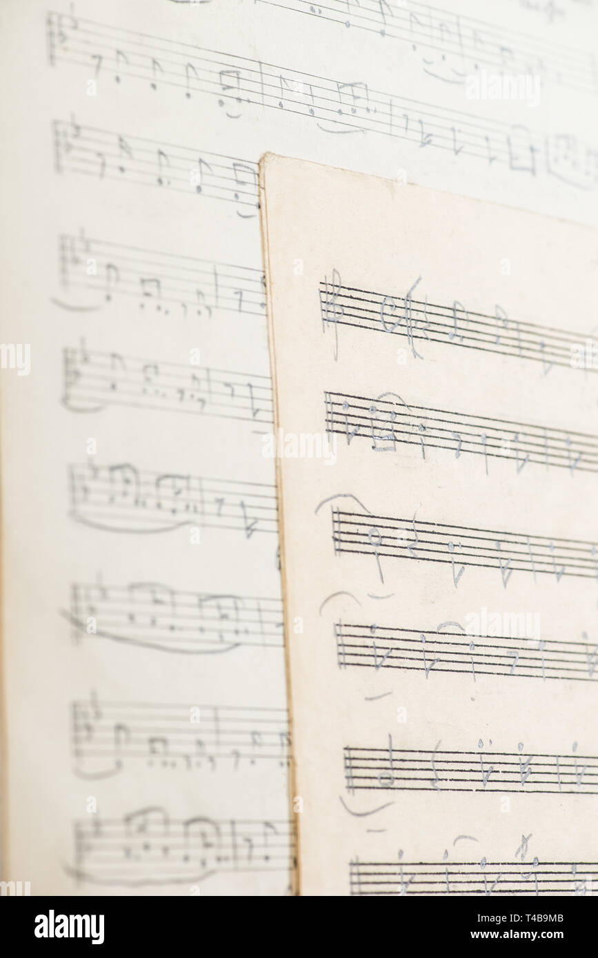 vintage paper sheet with handwritten musical notes Stock Photo - Alamy