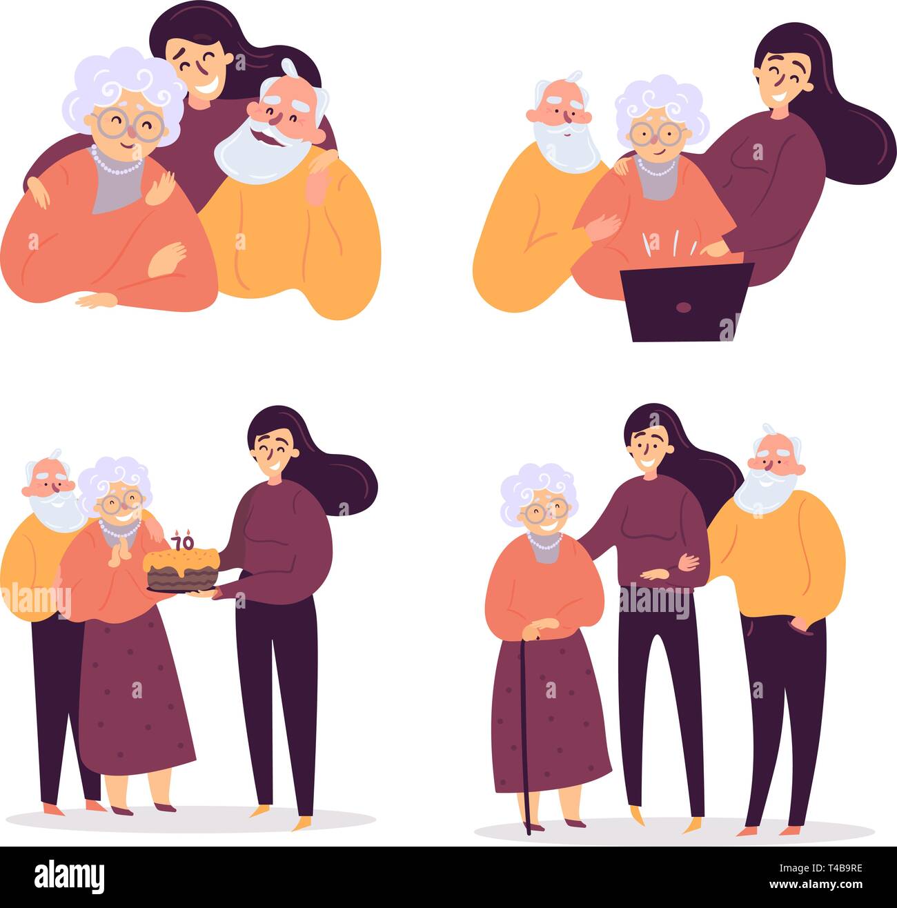 Daughter helps her old parents. Birthday, care Stock Vector Image & Art ...