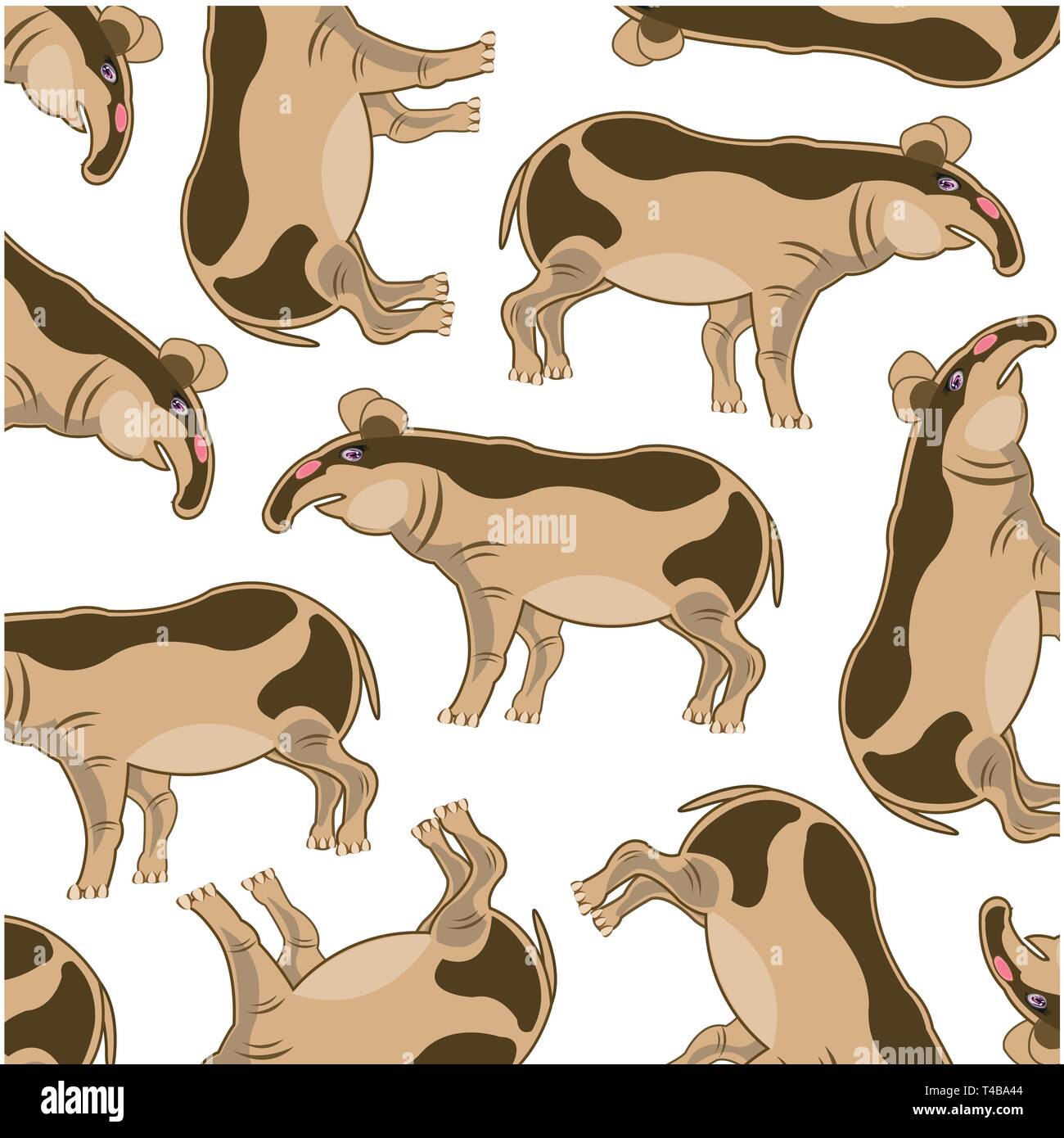Cartoon animal tapir decorative pattern on white Stock Vector Image ...