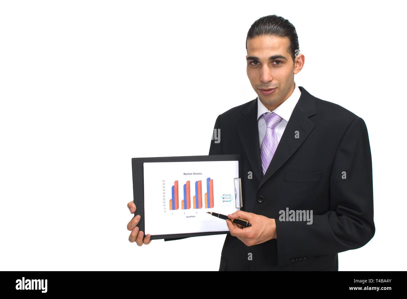 business presentation with financial clipboard on white Stock Photo - Alamy