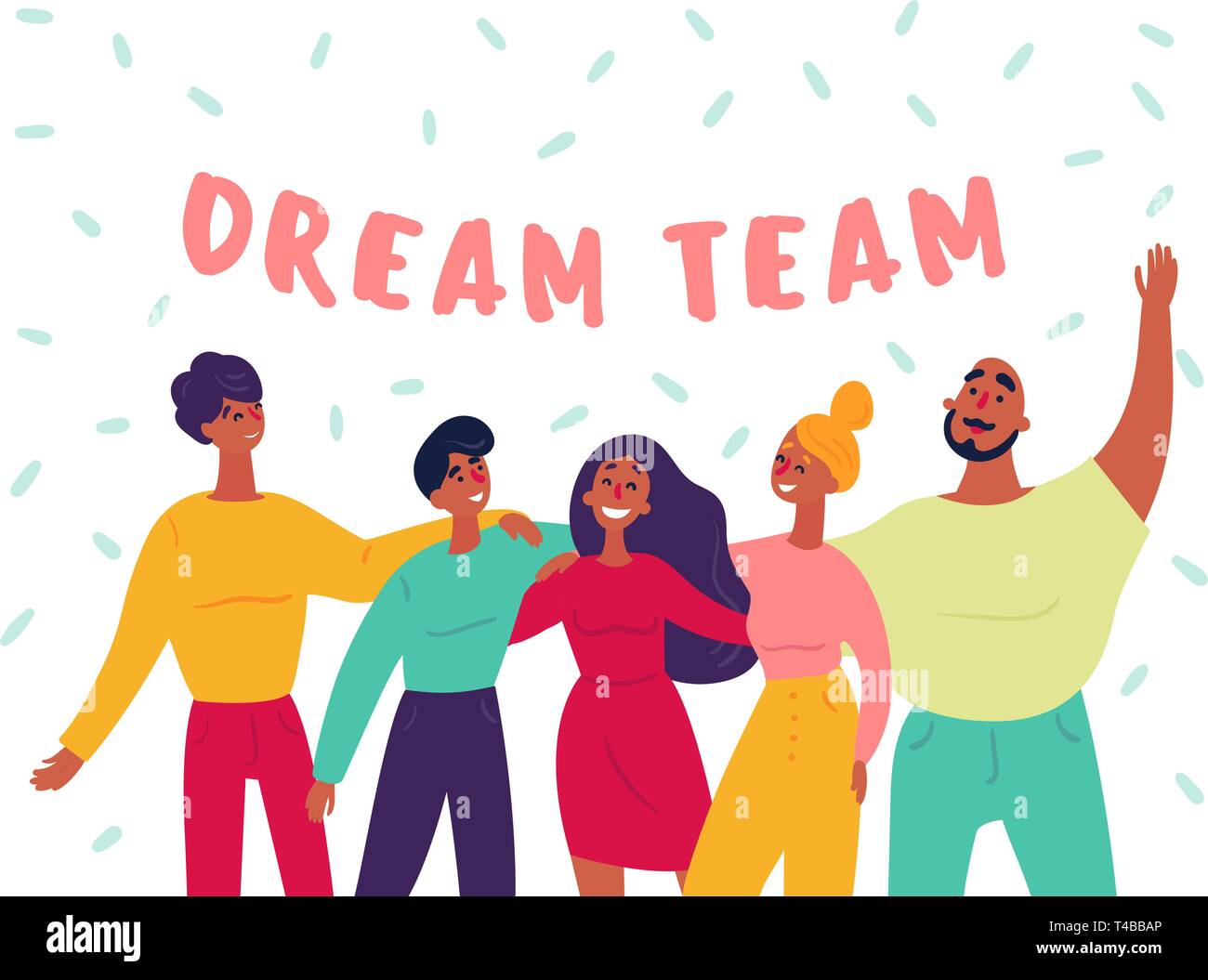 Dream team text. Group of young people, teamwork Stock Vector Image ...