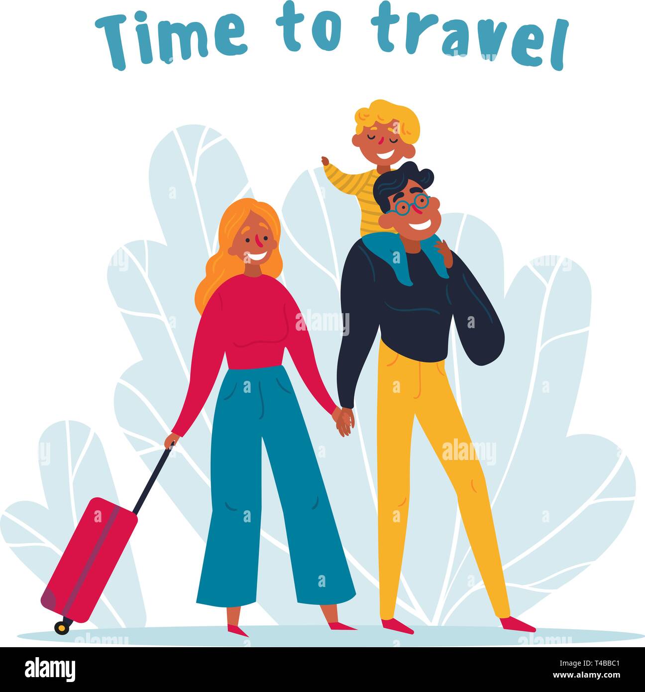 Happy family luggage ready traveling Stock Vector Images - Alamy