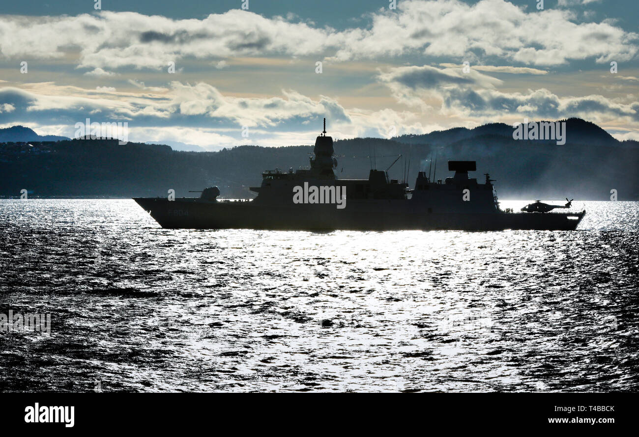 The Dutch warship HNLMS De Ruyter in Norwegian waters with embarked ...
