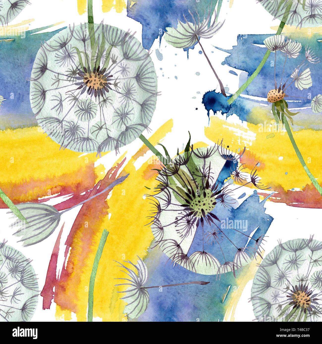 Dandelion blowball with seeds. Watercolor background illustration set ...