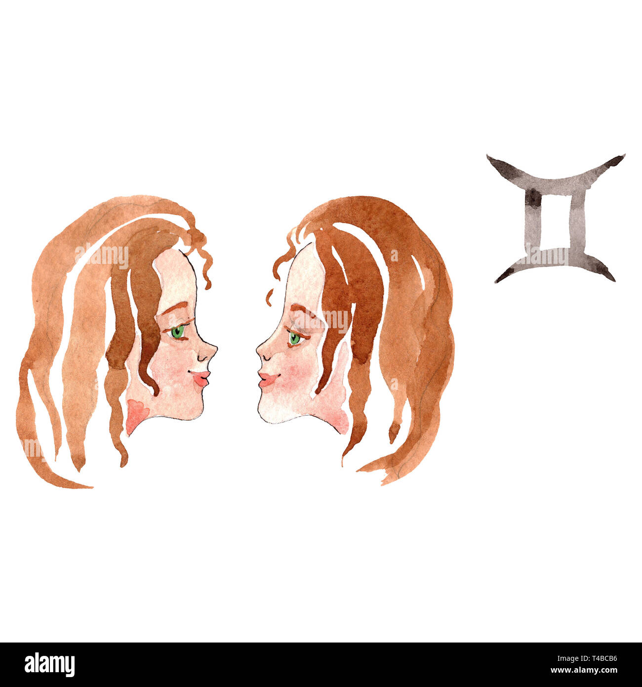 Gemini zodiac sign, astrology symbol. Watercolor background ...