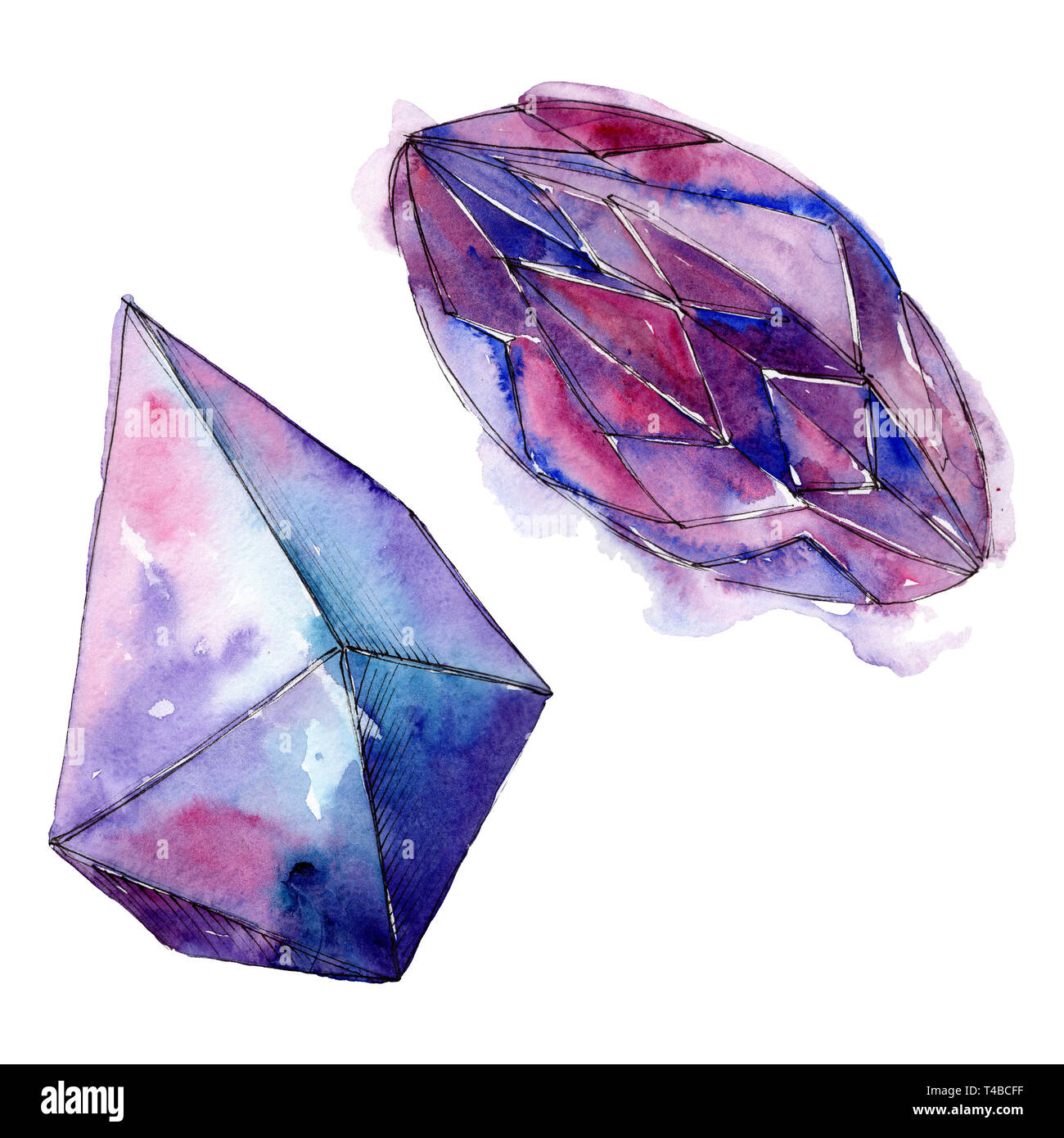 Colorful diamond rock jewelry minerals. Watercolor background set ...