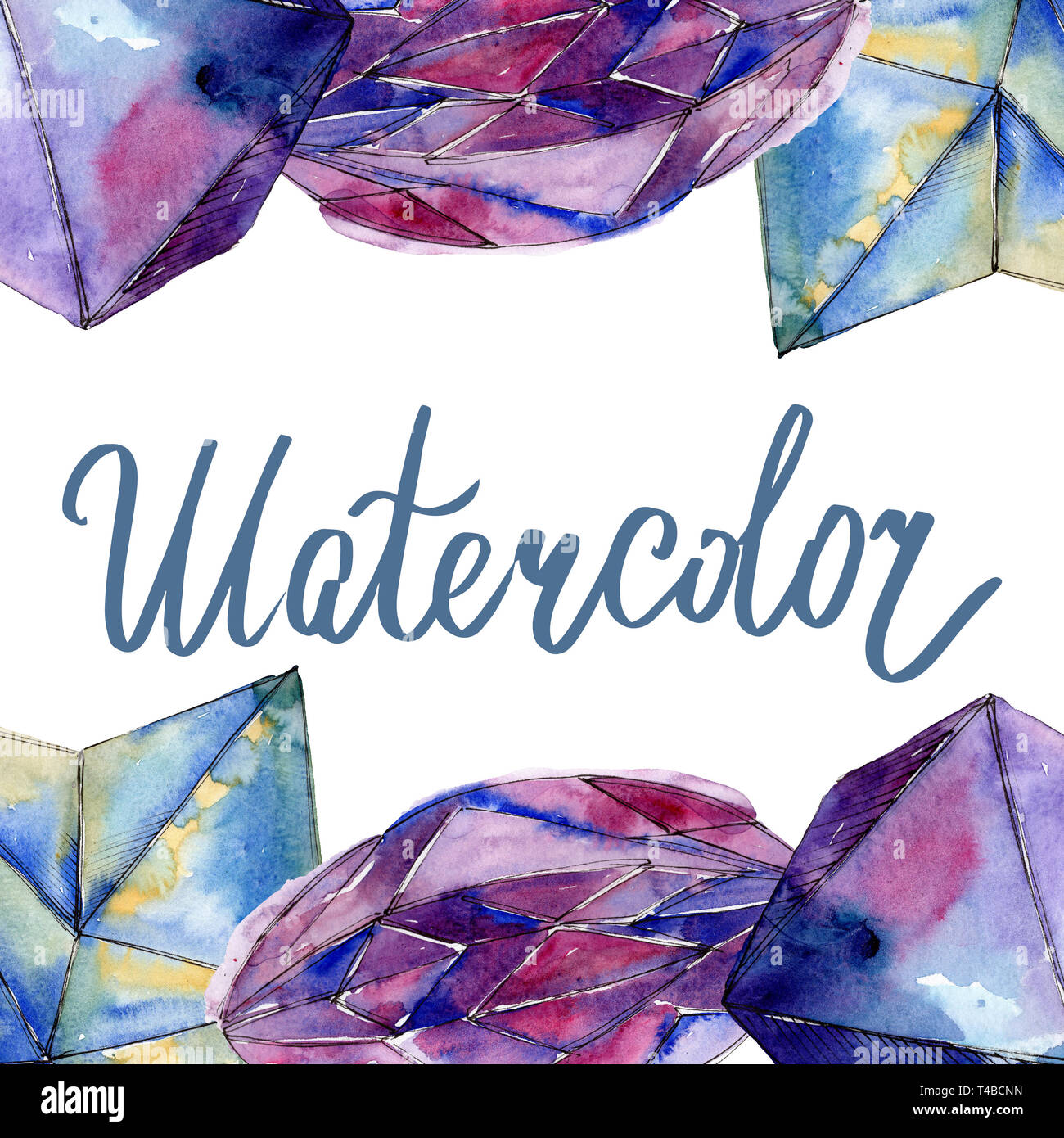 Colorful diamond jewelry minerals. Watercolor crystal stone background ...