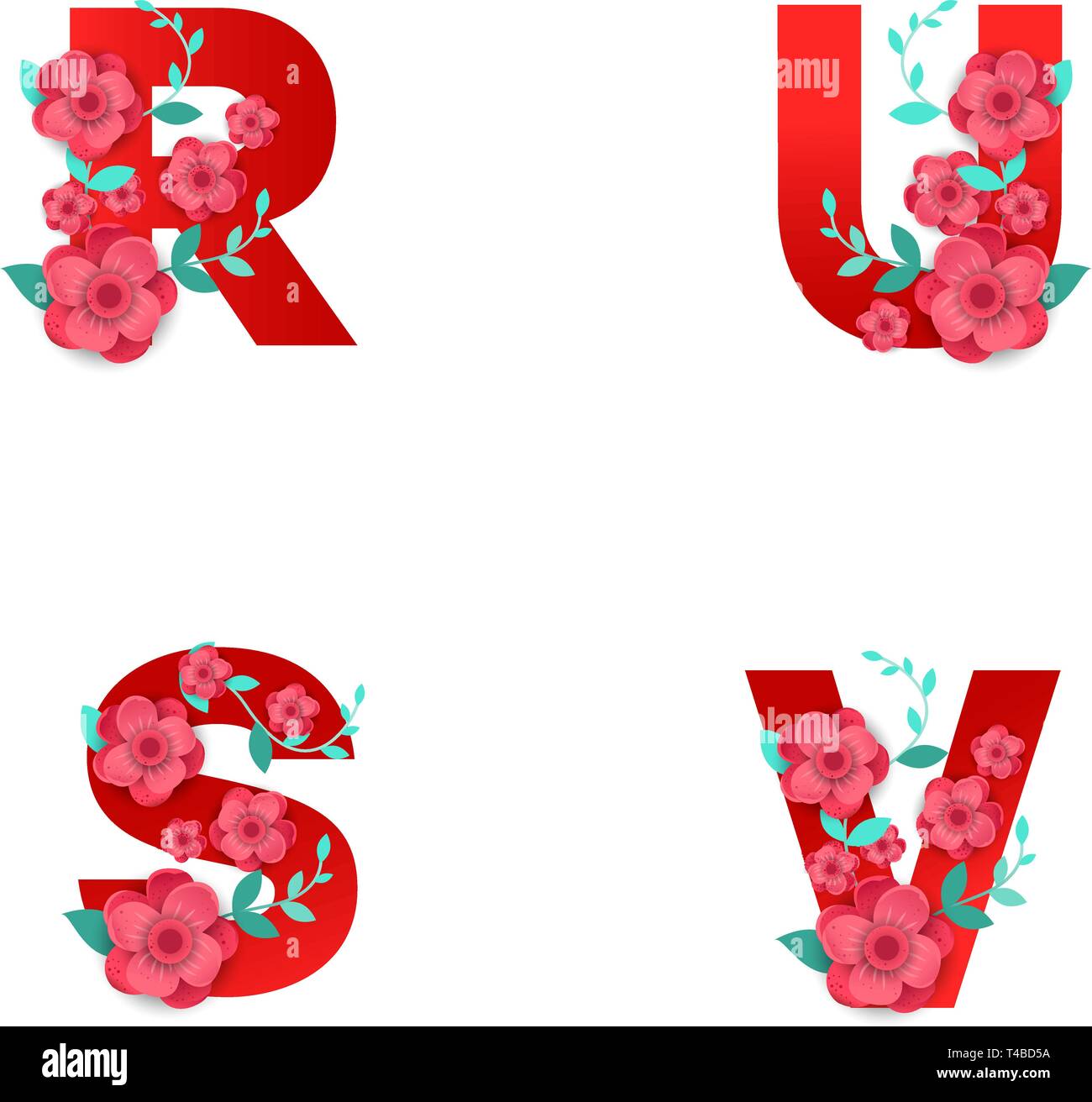 Creative abstract gradient flower letters of the alphabet with flowers ...