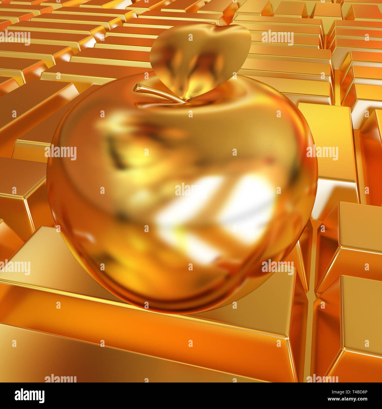golden apple on the gold bars background Stock Photo - Alamy