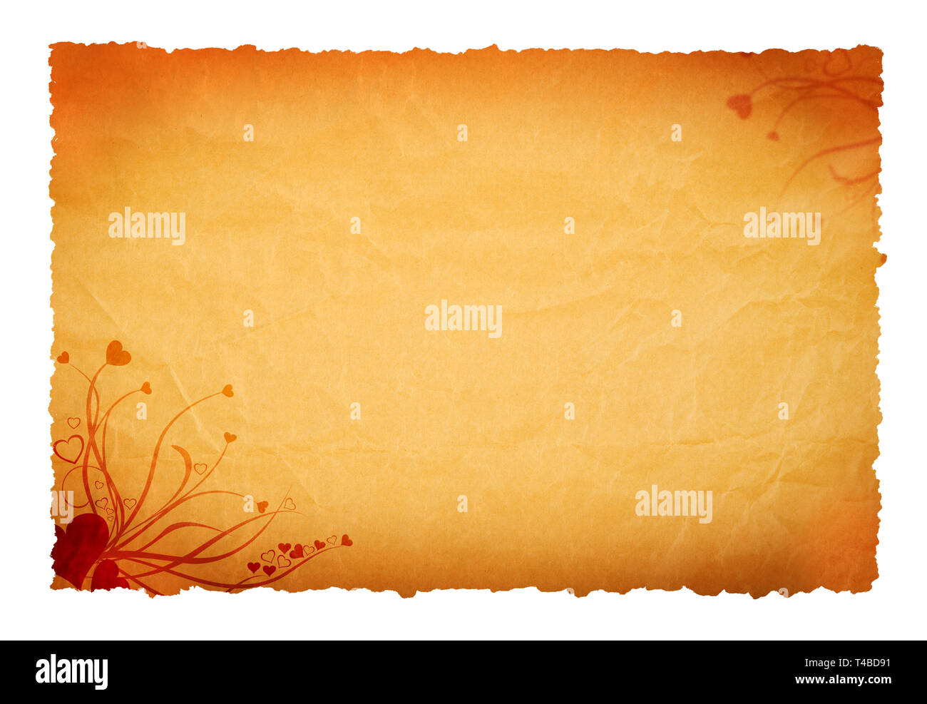 old parchment paper background with heart shapes and flower ornaments ...