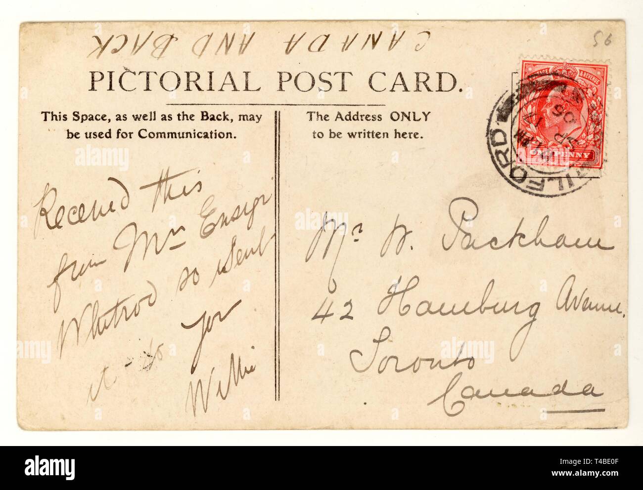 Reverse of early 1900's postcard, postmarked 1906,U.K Stock Photo - Alamy