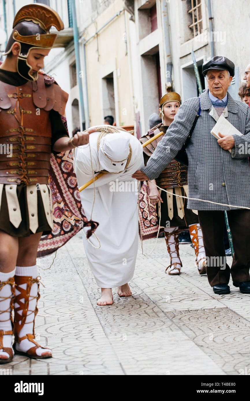 BARILE, ITALY - APRIL 18, 2014 - The representation of Easter's Via ...
