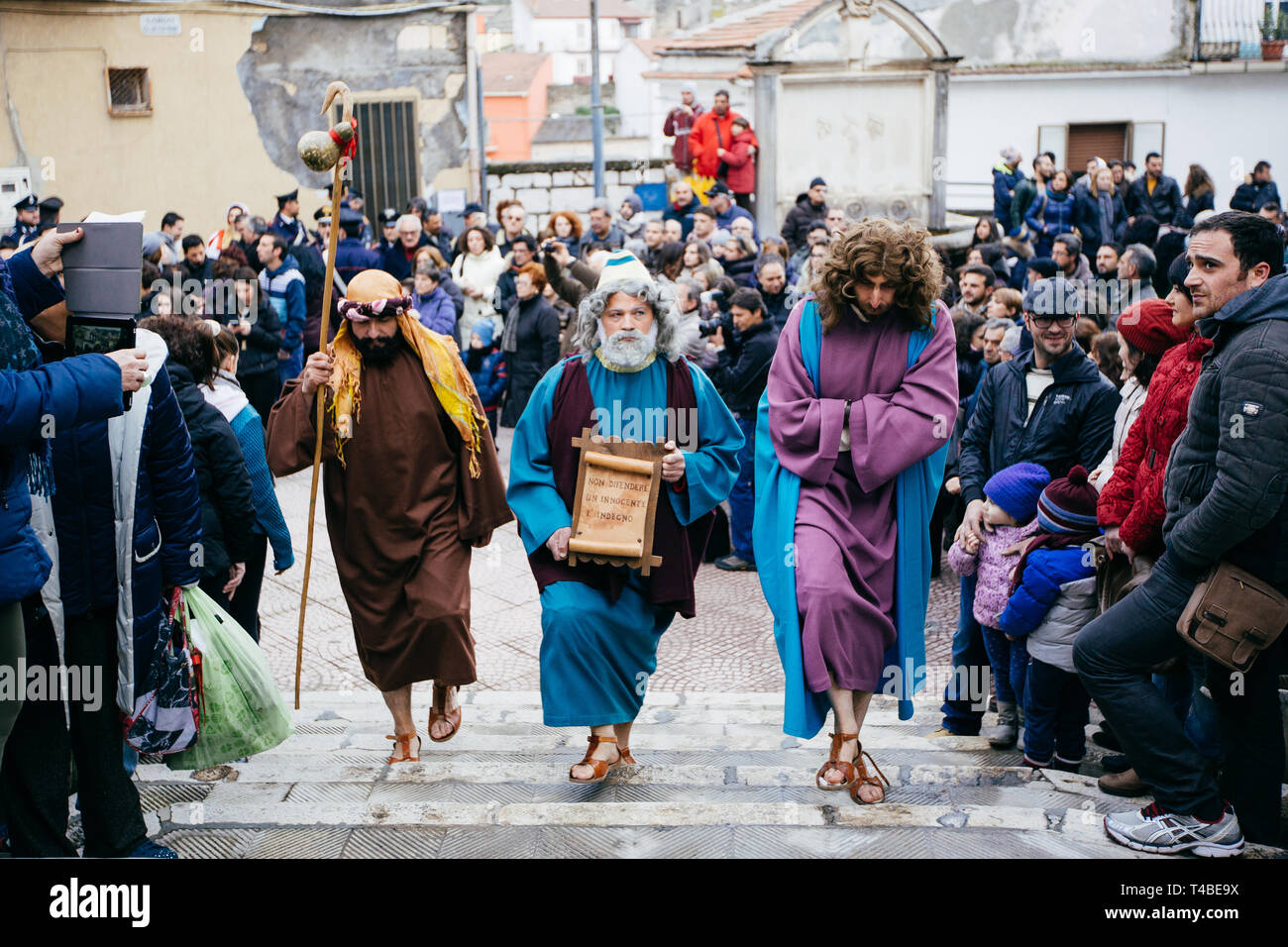 BARILE, ITALY - APRIL 18, 2014 - The representation of Easter's Via ...