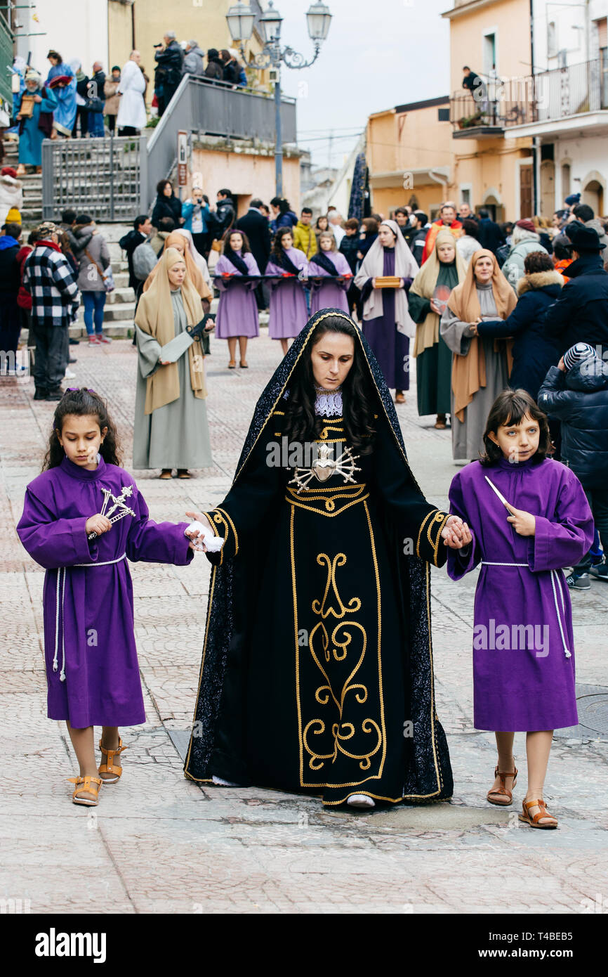 BARILE, ITALY - APRIL 18, 2014 - The representation of Easter's Via ...