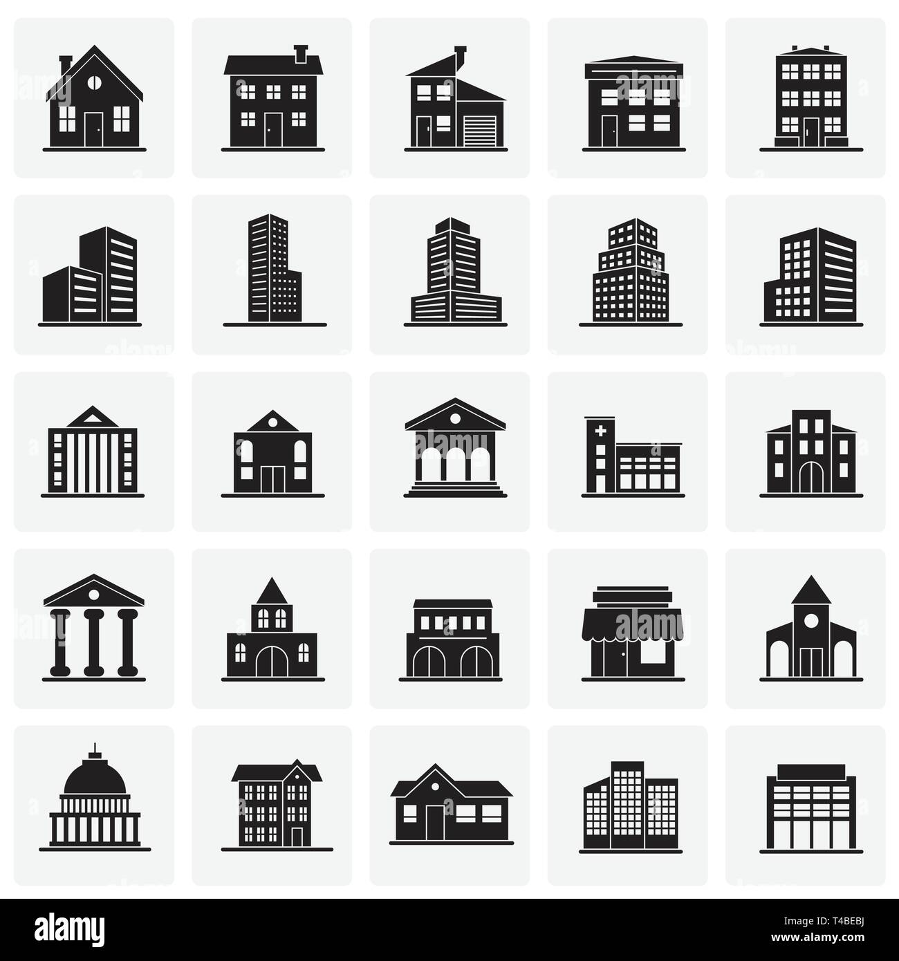 Buildings icons set on squares background for graphic and web design ...