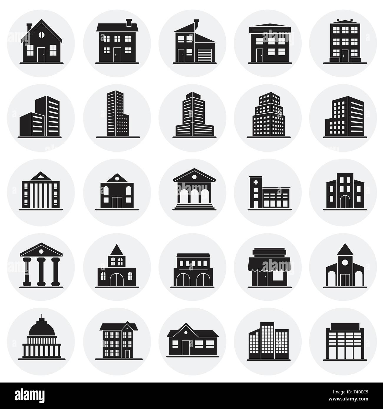 Buildings icons set on cirlces background for graphic and web design ...