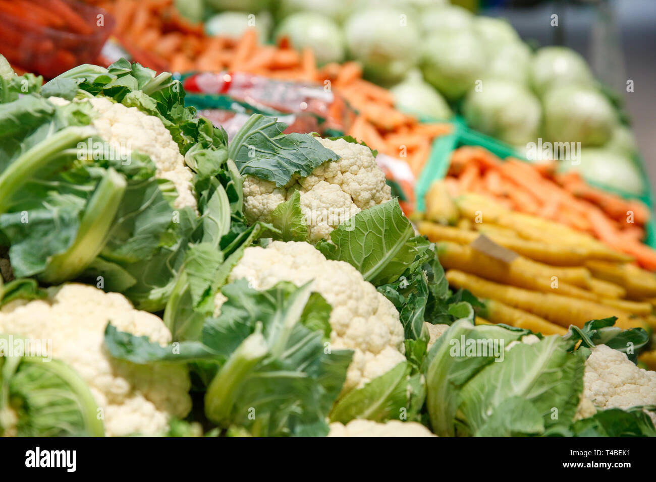 Unpacked, fresh vegetables in a self-service supermarket. Zero-waste ...