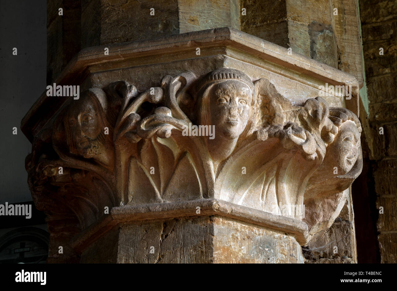 Carved capital, Holy Trinity Church, Shenington, Oxfordshire, England ...