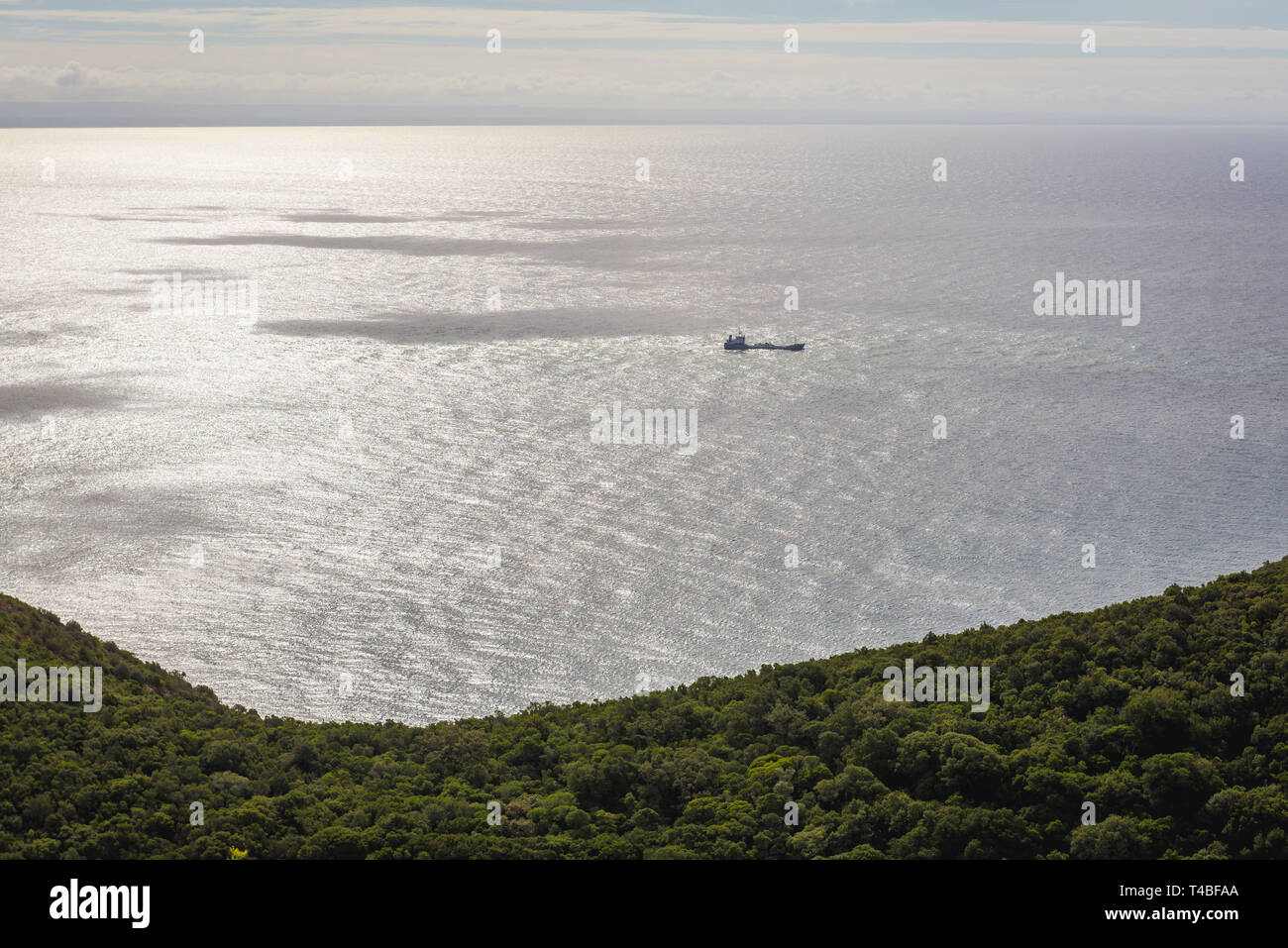 Atlantic Ocean seen from hills of Nature Park of Arrabida near Setubal ...