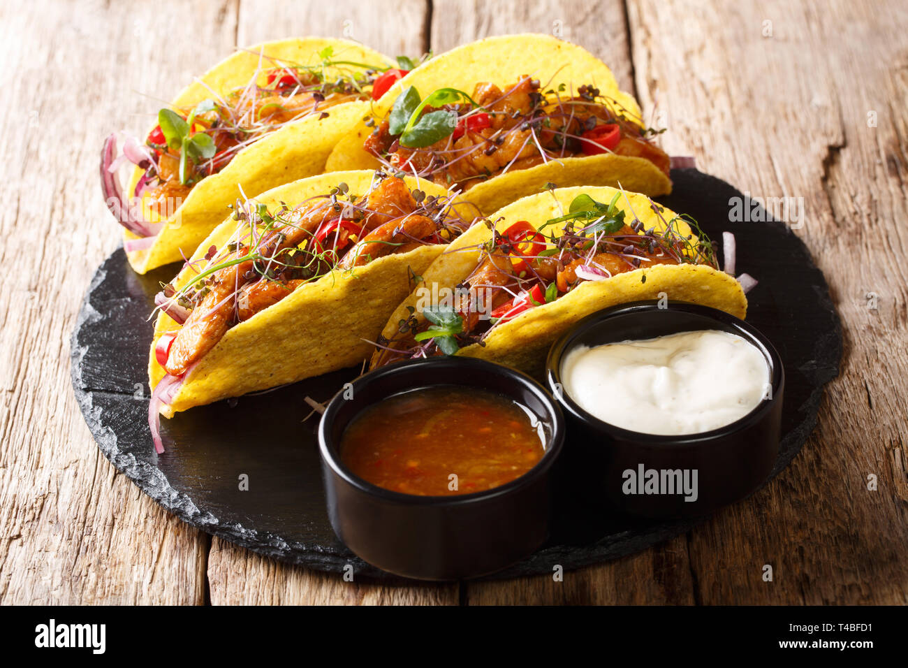 Mexican chicken tacos wrap hi-res stock photography and images - Alamy