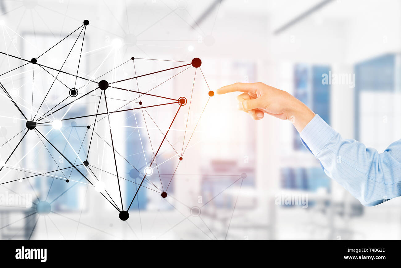 Close of businessman hand touching with finger connection concept. 3d ...