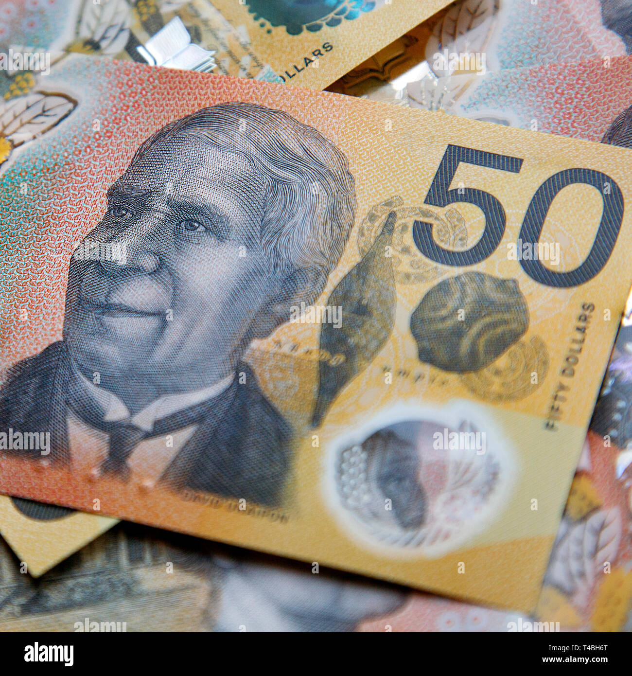 Australian fifty dollar banknotes. The new 2019 issue bill is designed ...