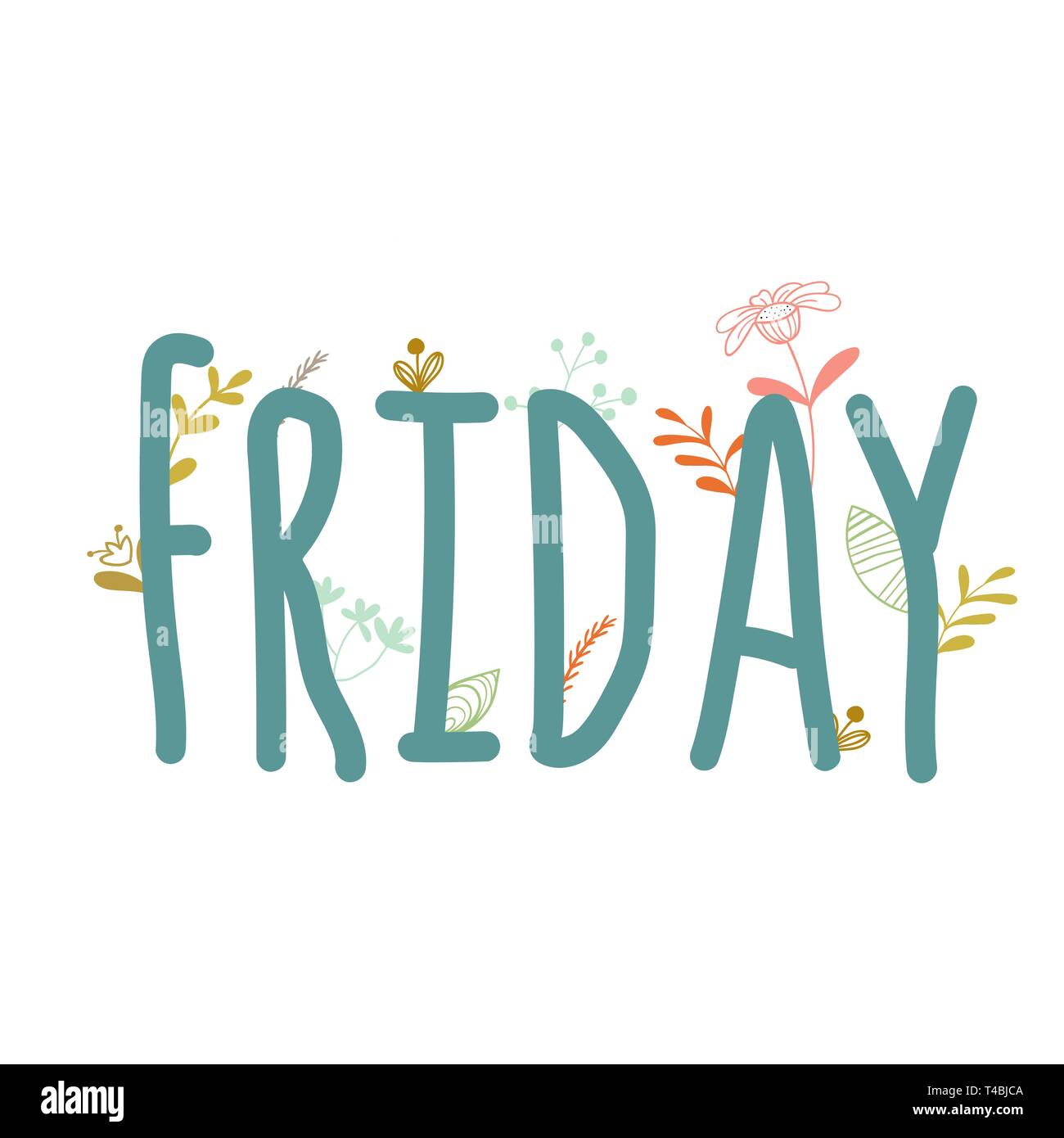 Hand drawn card in scandinavian style. Day of the week Friday with ...