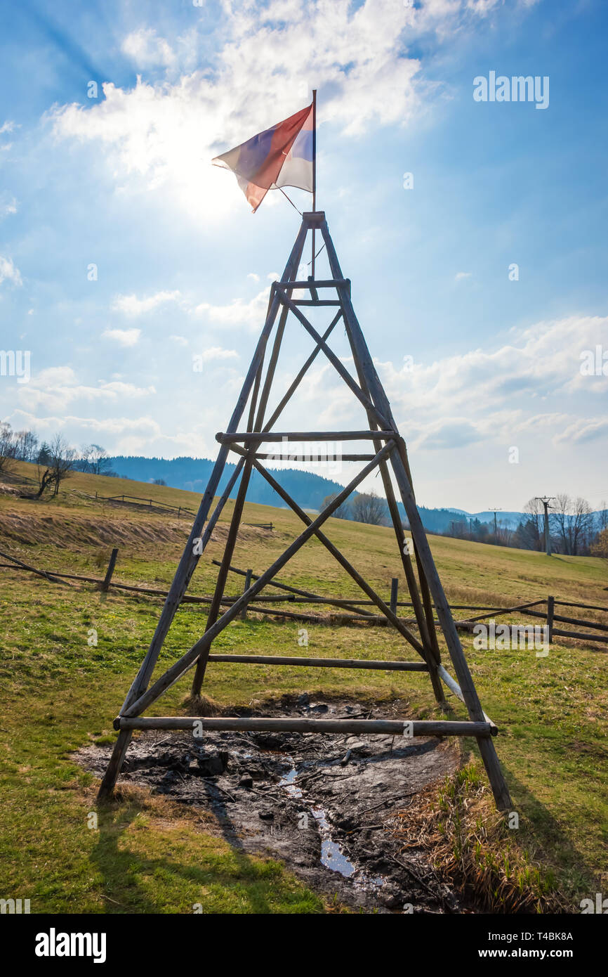 Natural oil spring in Korna village in protected natural area of Kysuce ...