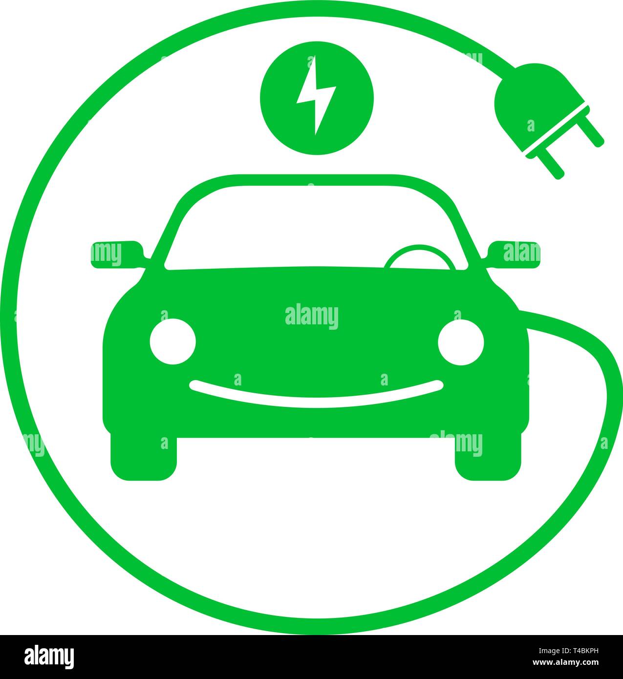 round green electric car with charging cable symbol Stock Vector Image ...