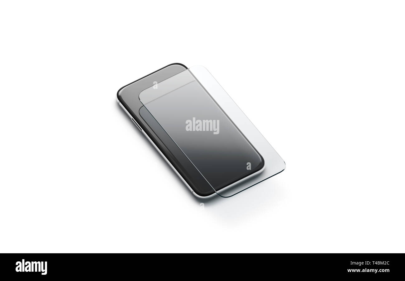Blank transparent protection glass on phone screen mockup, isolated, 3d ...