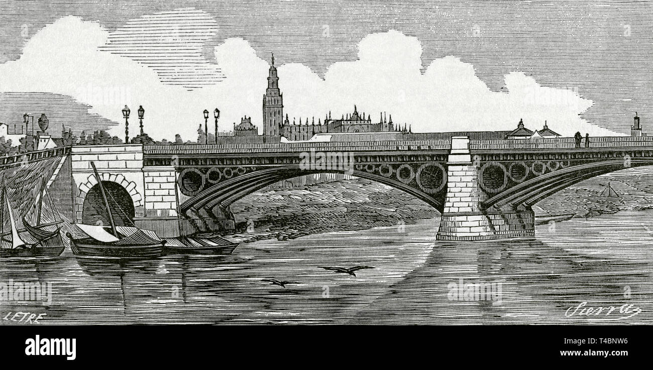 Spain, Andalusia, Seville. Bridge of Isabella II, known as Triana ... Spain, Andalusia, Seville. Bridge of Isabella II, known as Triana ...