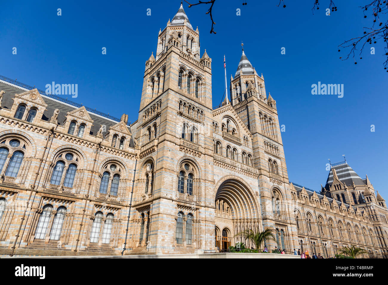 Natural History Museum London exterior in sun with blue sky, England ...