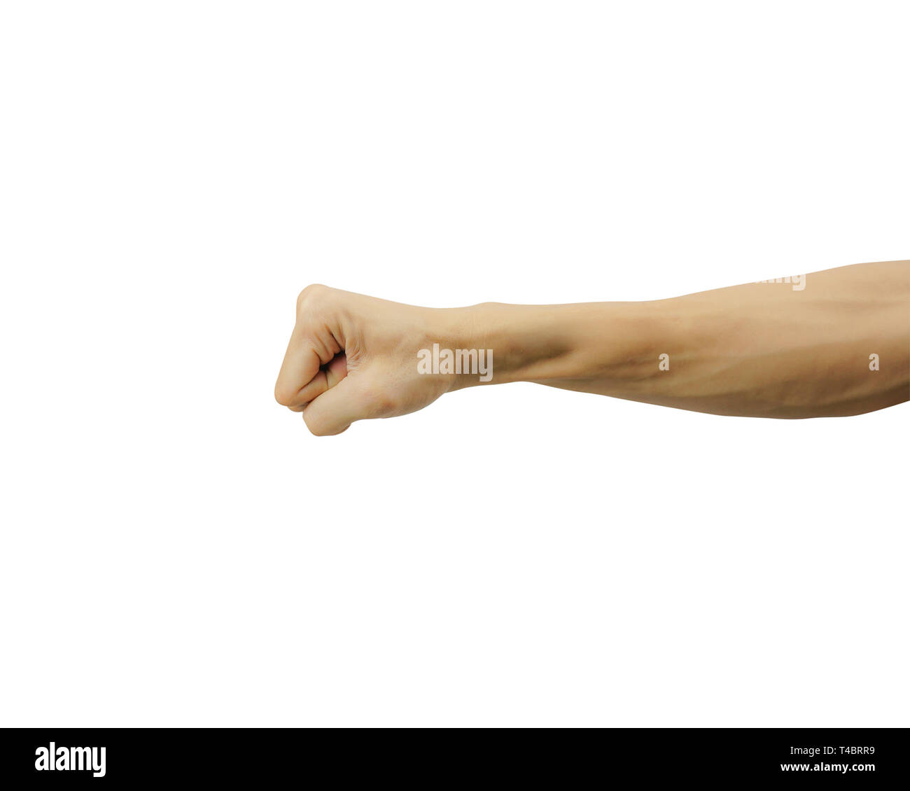 Closed of man hand or fist and punch isolated on white background ...