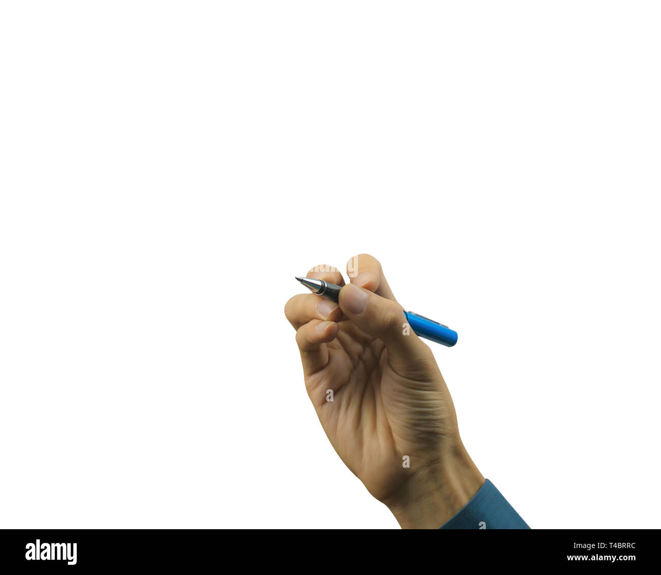 Cropped of businessman hand writing on white background. Carefully cut ...