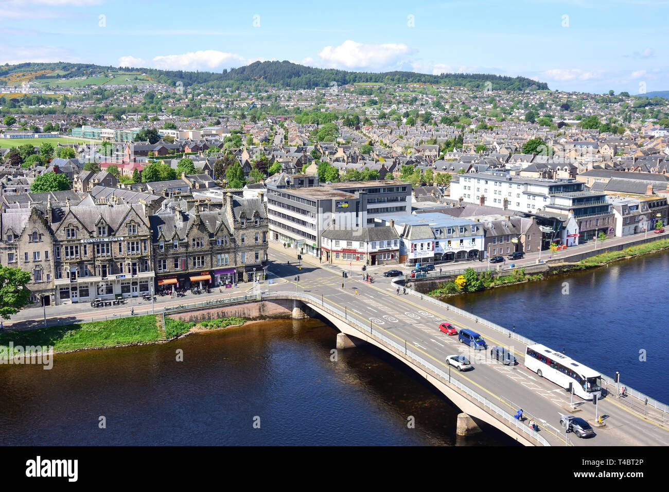 City view from Inverness Castle across River Ness, Castle Hill ...