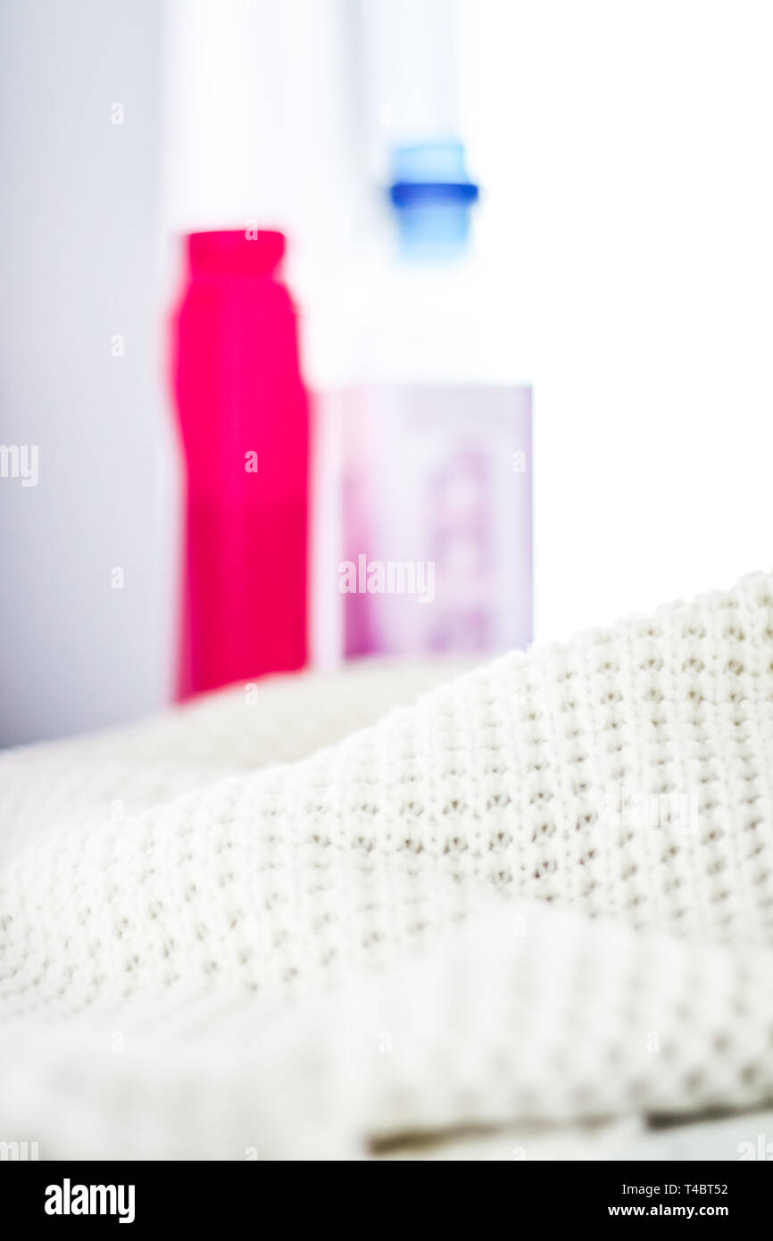 Housekeeping, fabric textures and handmade knitwear concept - Warm ...