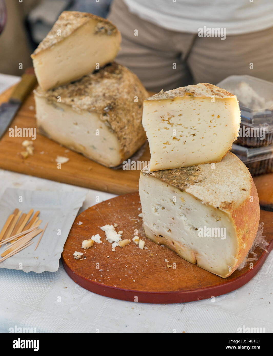 various sheep and goat organic cheeses closeup outdoor Stock Photo - Alamy