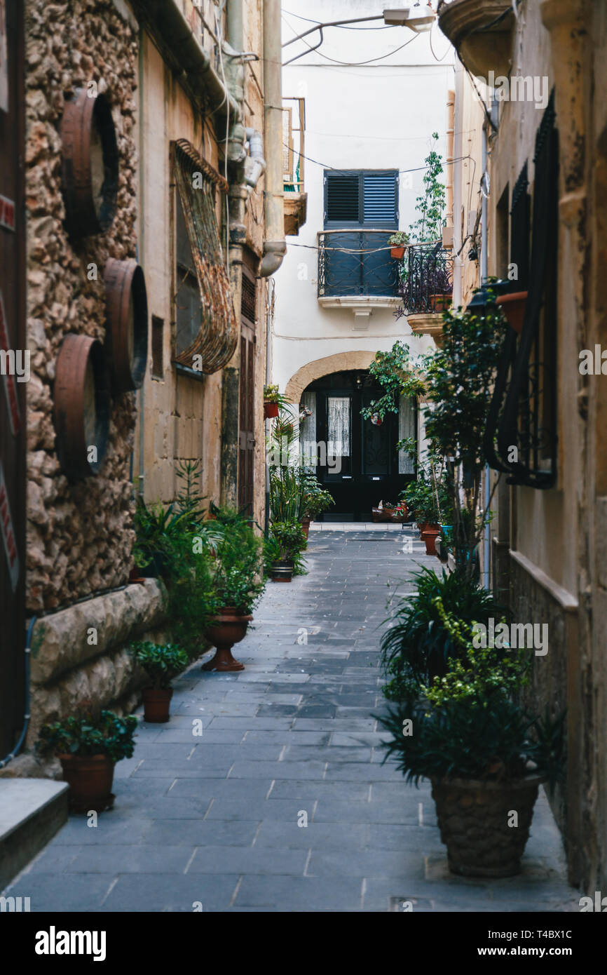 Beautiful view of narrow medieval street in Mdina, ancient capital of ...