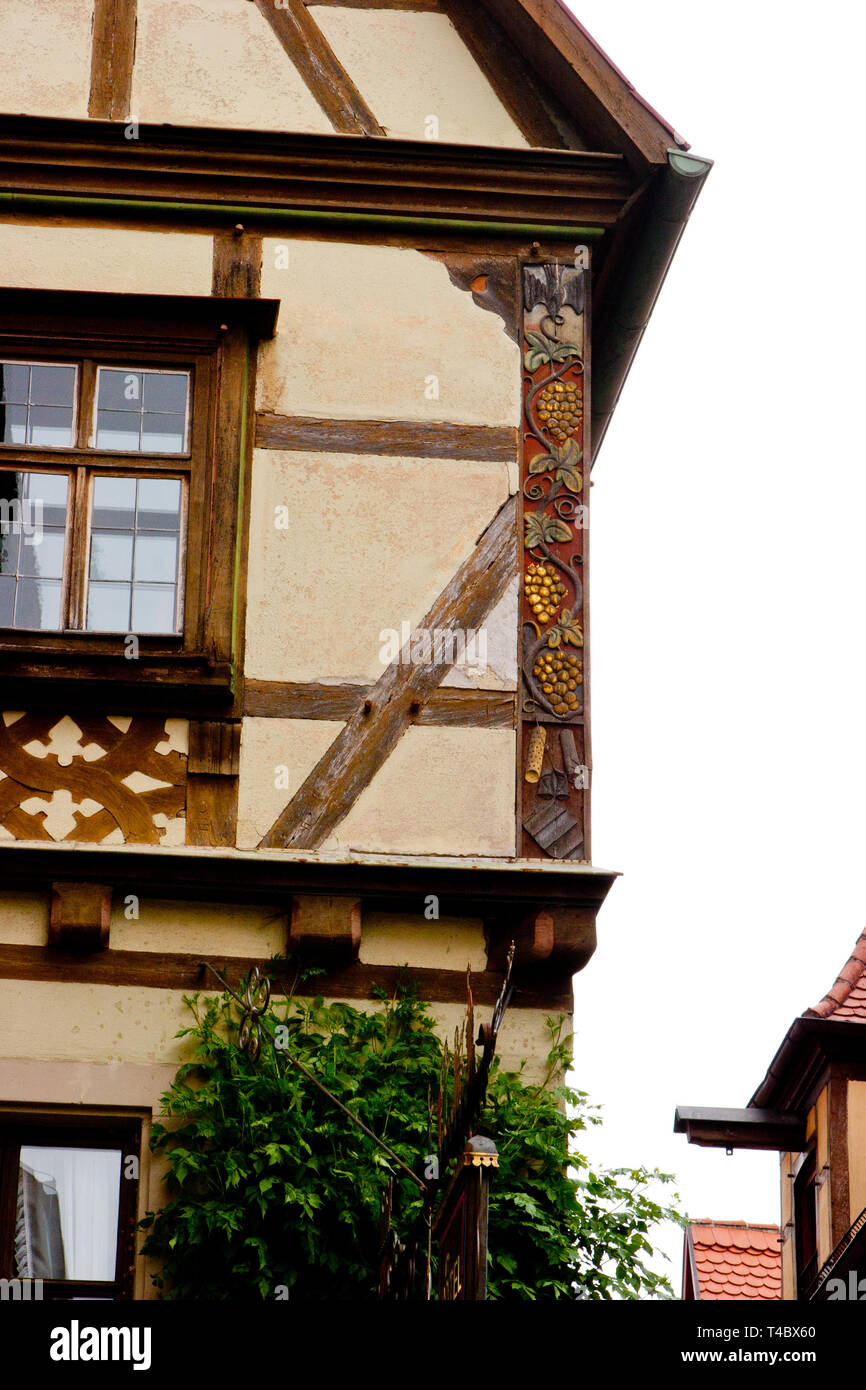 Medieval corner post on house in Rothenburg ob der Tauber Stock Photo ...