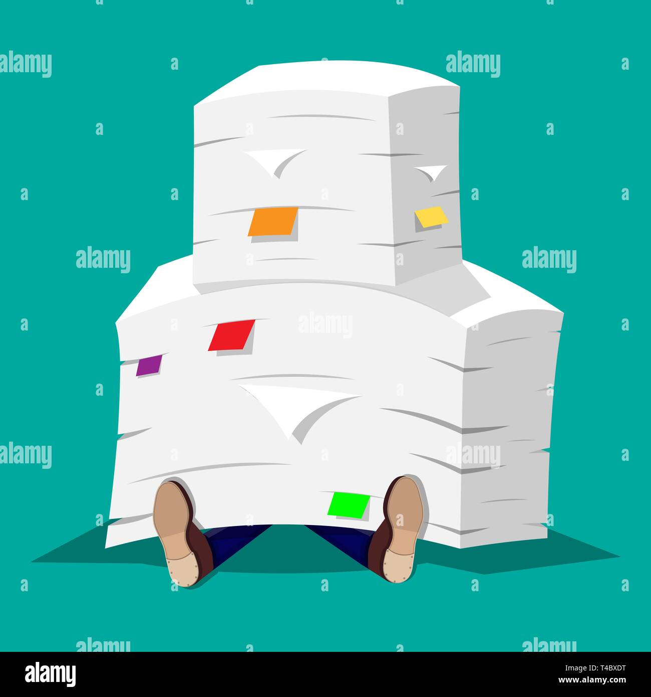 Stressed businessman under pile of office papers and documents. Stress ...