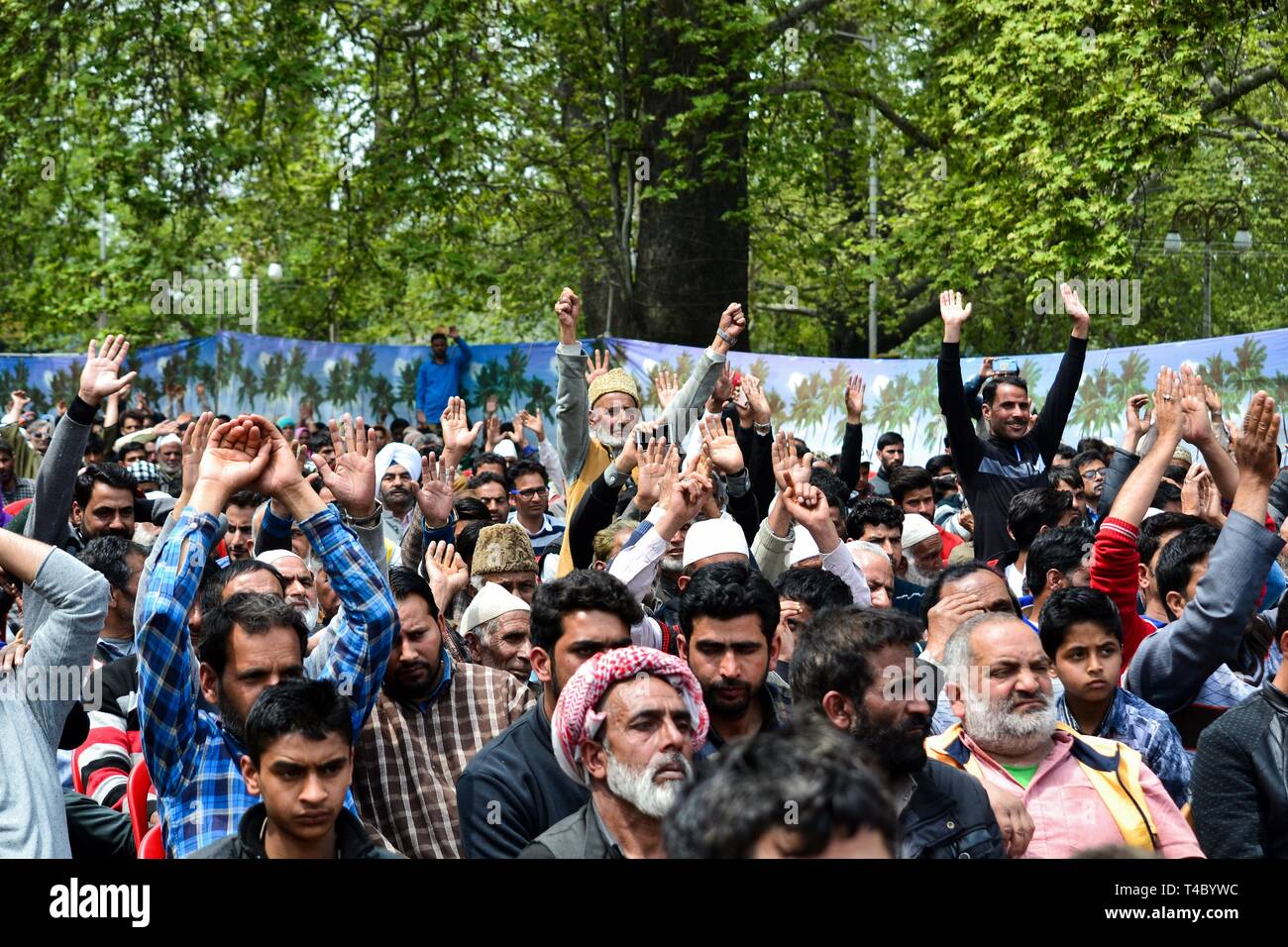 Srinagar, Kashmir. 15th Apr 2019. Supporters of the National Conference ...