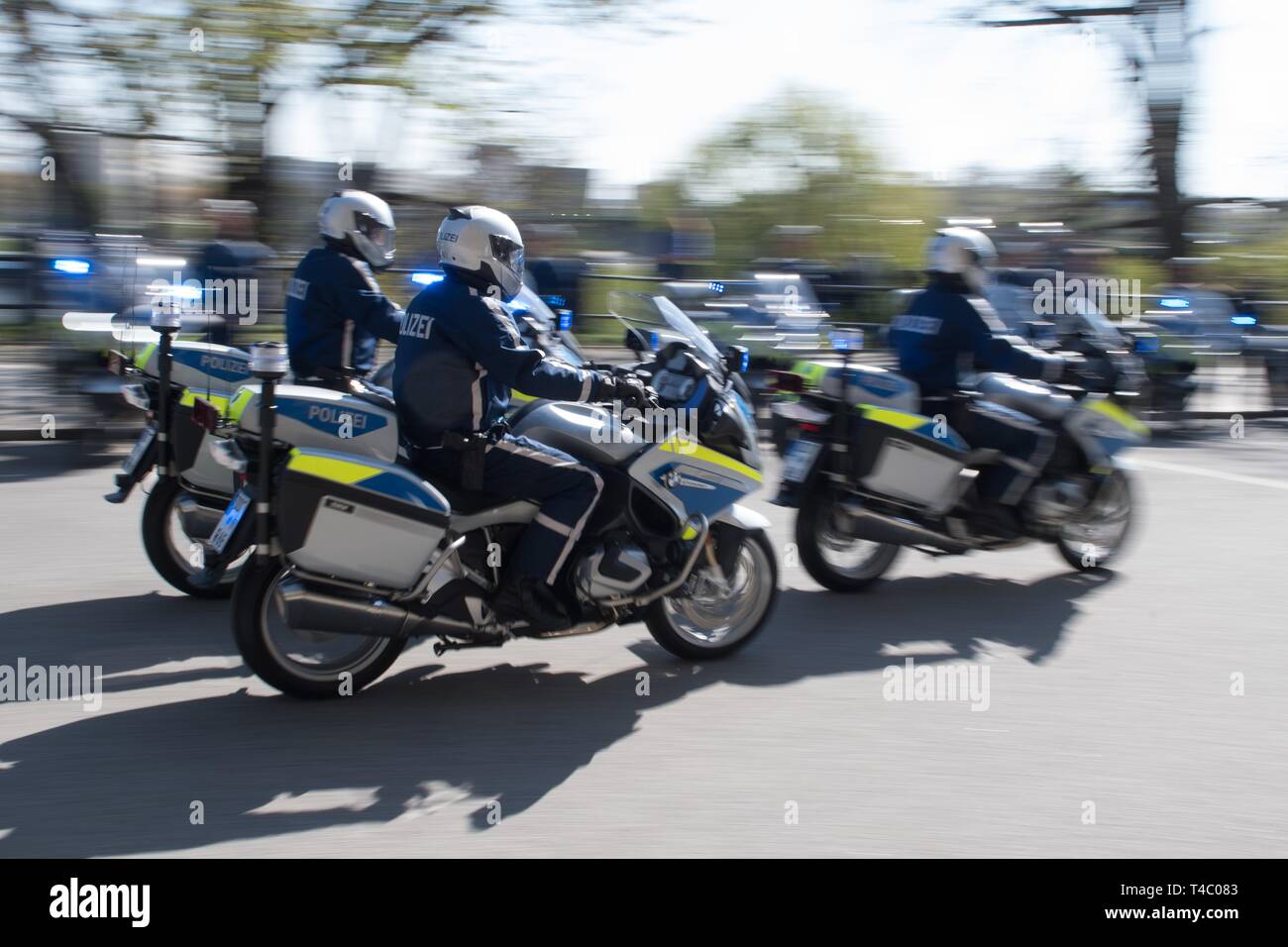 Dresden, Germany. 15th Apr, 2019. An escort ride of the new BMW R 1250 ...