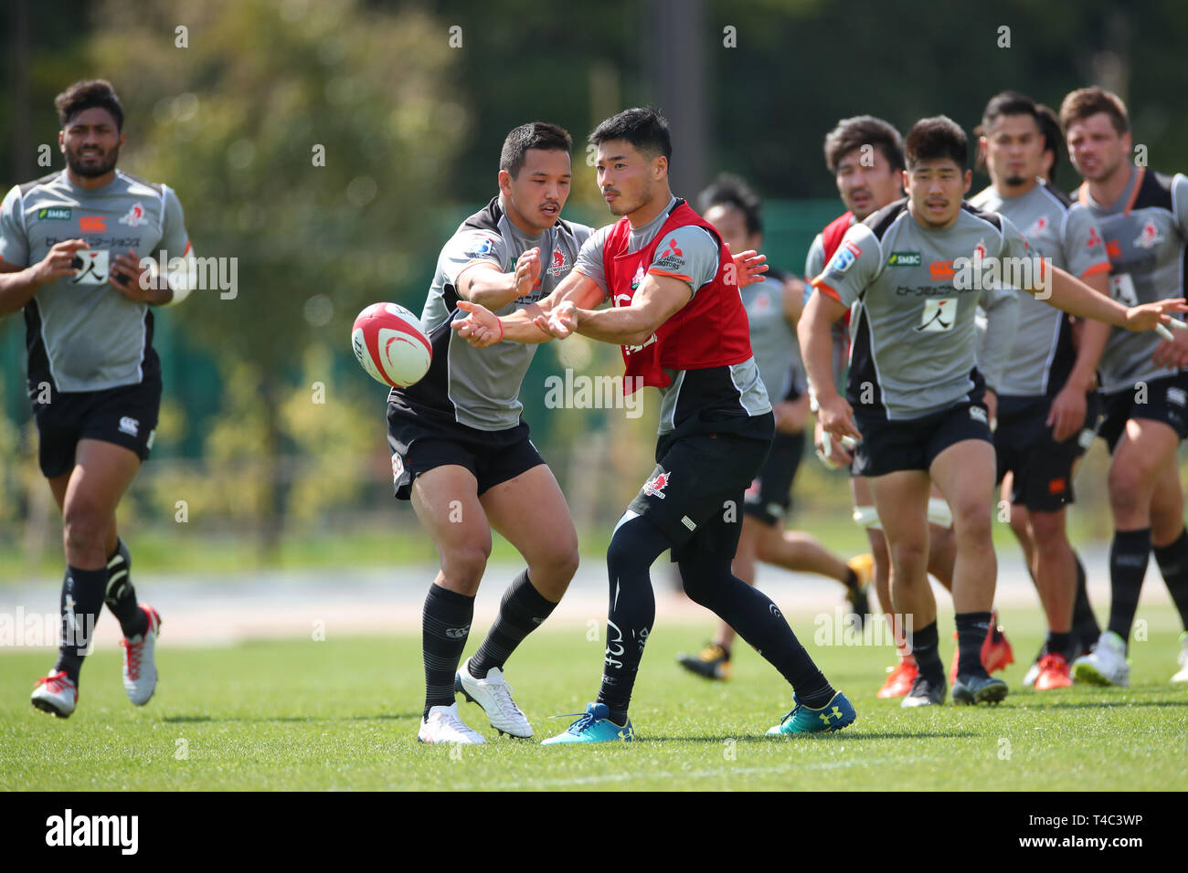 Chiba, Japan. 15th Apr, 2019. (L to R) Yusuke Kajimura, Akihito Yamada (JPN) Rugby : Japan's ...